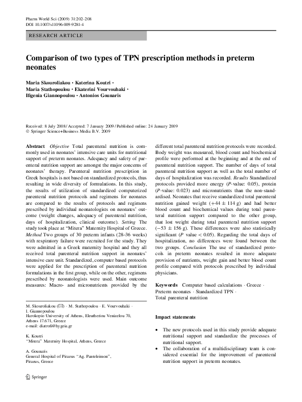 (PDF) Comparison of two types of TPN prescription methods in preterm ...