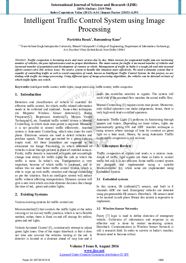 (PDF) Intelligent Traffic Control System using Image Processing