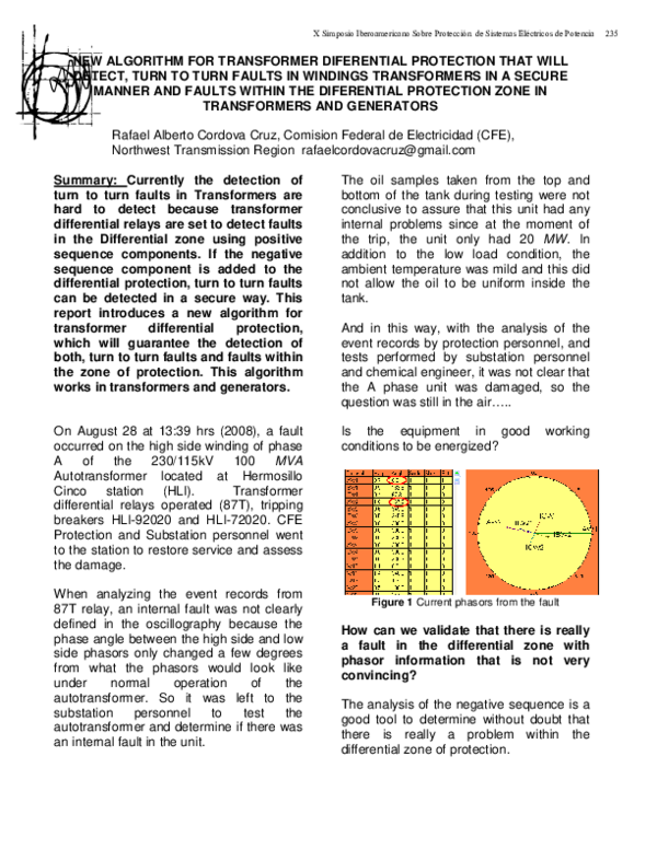 (PDF) NEW ALGORITHM FOR TRANSFORMER DIFERENTIAL PROTECTION THAT WILL DETECT, TURN TO TURN FAULTS ...