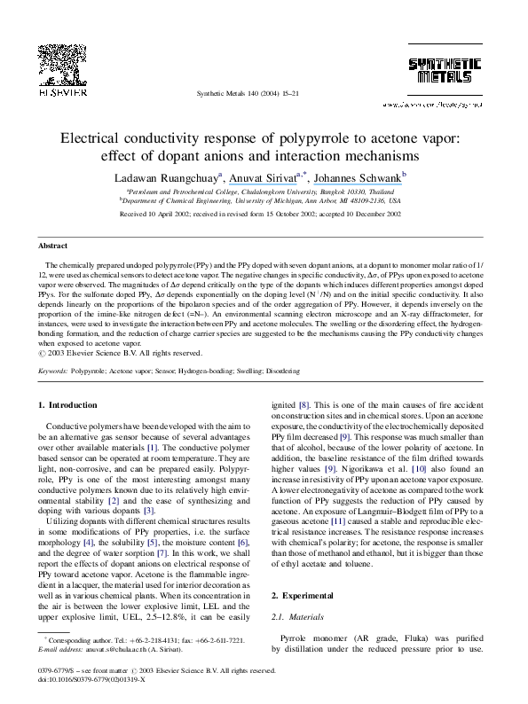 (PDF) Electrical conductivity response of polypyrrole to acetone vapor ...