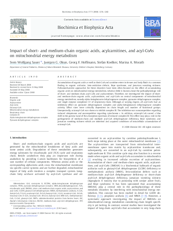 (PDF) Impact of short- and medium-chain organic acids, acylcarnitines ...