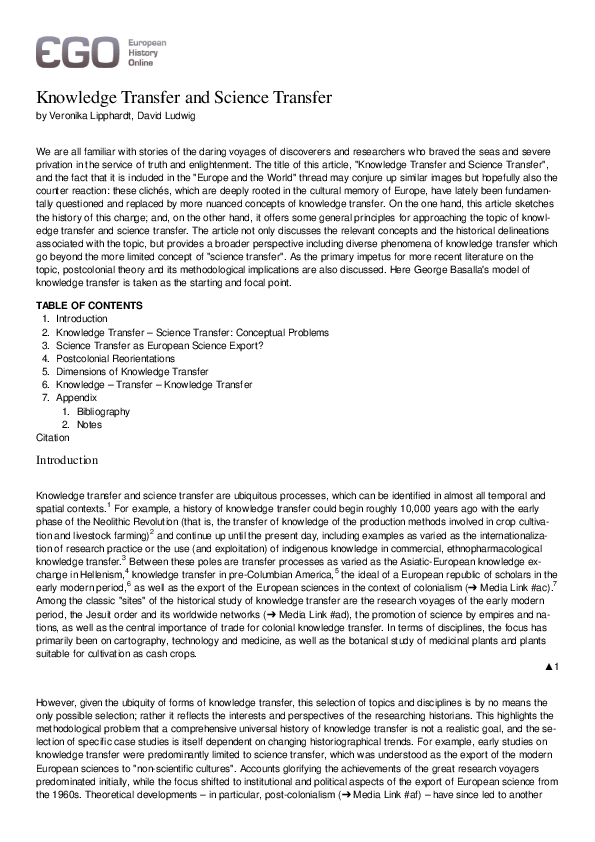 (PDF) Knowledge Transfer and Science Transfer