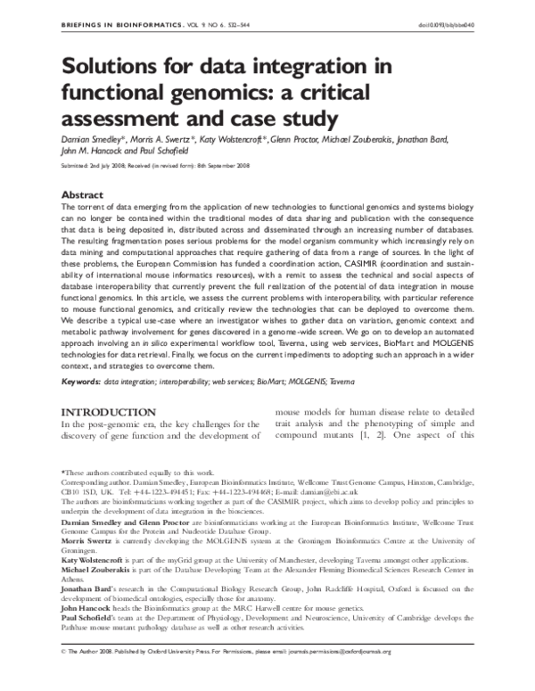 (PDF) Solutions for data integration in functional genomics: a critical ...