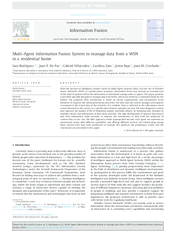 (PDF) Multi-Agent Information Fusion System to manage data from a WSN in a residential home
