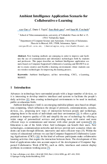 (PDF) Ambient Intelligence Application Scenario for Collaborative e-Learning