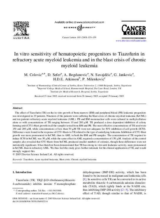 (PDF) In vitro sensitivity of hematopoietic progenitors to Tiazofurin ...