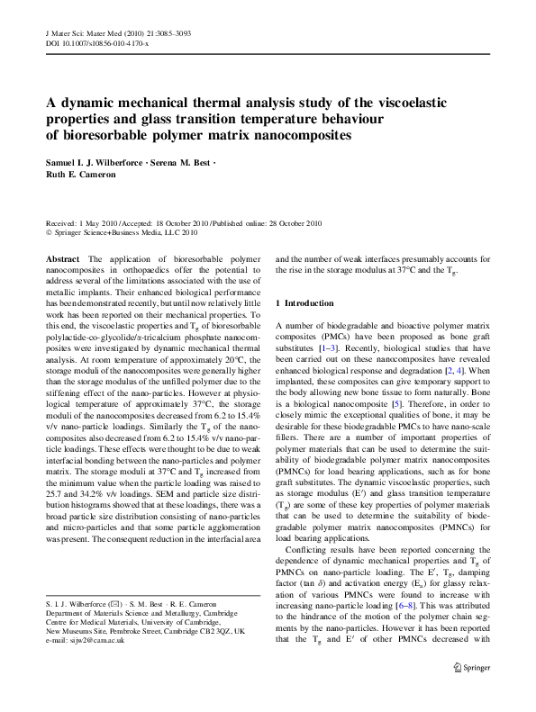 (PDF) A dynamic mechanical thermal analysis study of the viscoelastic ...
