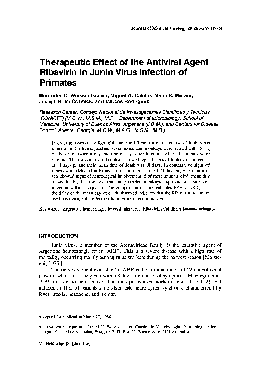 (PDF) Therapeutic Effect of the Antiviral Agent Ribavirin in Junin ...