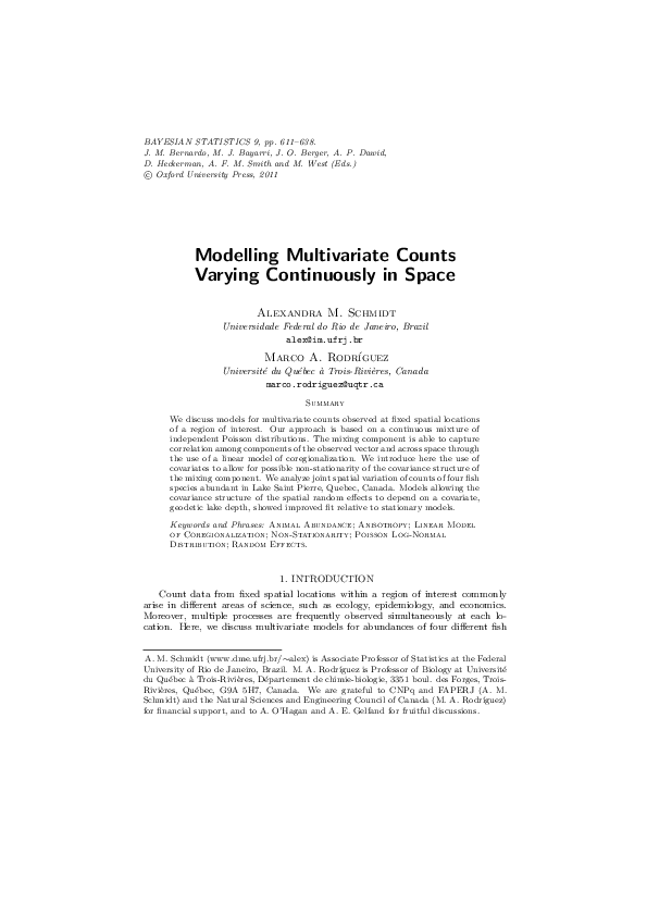 (PDF) Modelling multivariate counts varying continuously in space