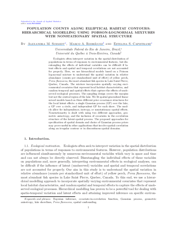 (PDF) Population counts along elliptical habitat contours: hierarchical modelling using Poisson ...