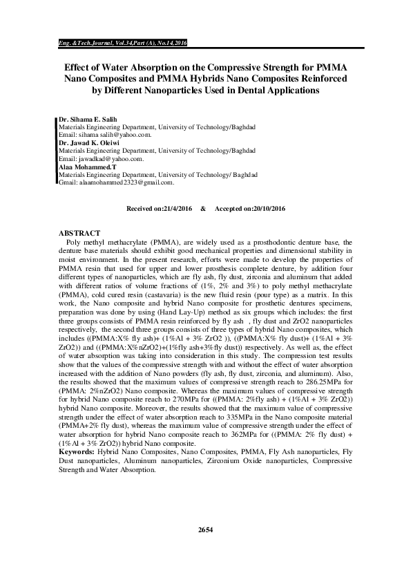 (PDF) Effect of Water Absorption on the Compressive Strength for PMMA ...