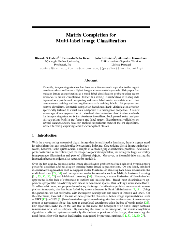 (PDF) Matrix Completion for Multi-label Image Classification