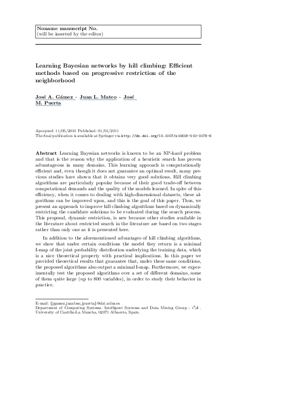 (PDF) Learning Bayesian networks by hill climbing: efficient methods based on progressive ...