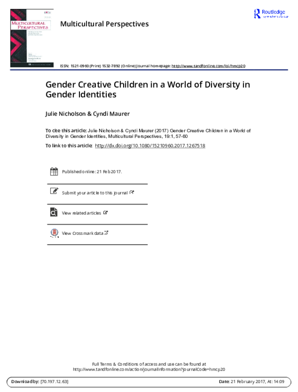 (PDF) Gender Creative Children in a World of Diversity in Gender Identities