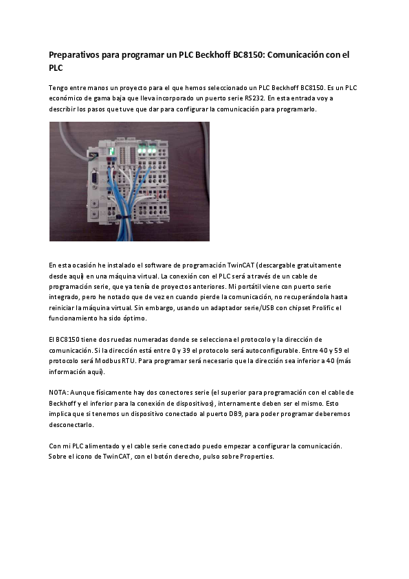 (PDF) Preparativos para programar un PLC Beckhoff BC8150: Comunicación ...