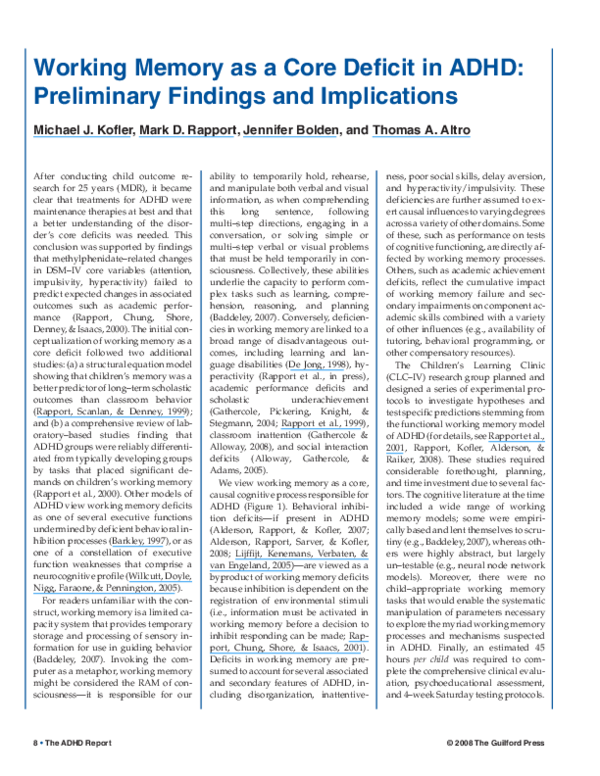 (PDF) Working Memory as a Core Deficit in ADHD: Preliminary Findings ...