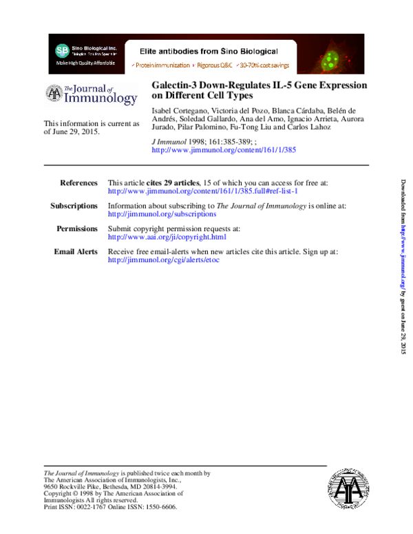 (PDF) Expression on Different Cell Types Galectin-3 Down-Regulates IL5 ...