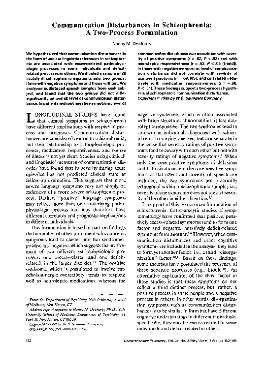 (PDF) Communication disturbances in schizophrenia: A two-process ...