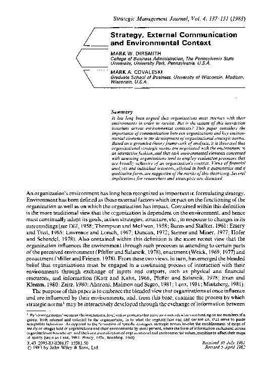 (PDF) Strategy, external communication and environmental context