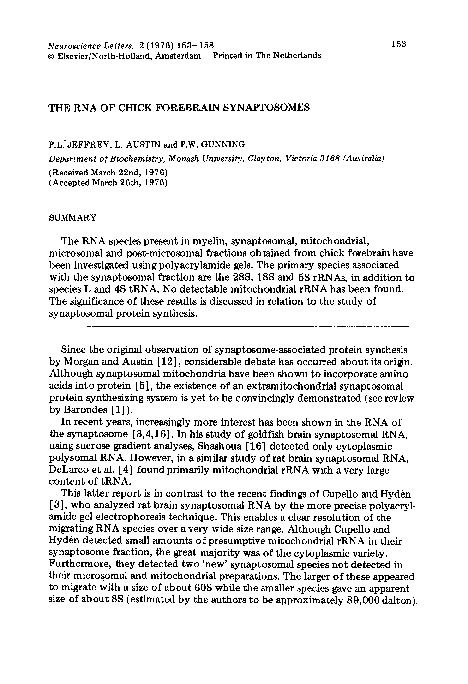 (PDF) The RNA of chick forebrain synaptosomes | Lynn Austin - Academia.edu