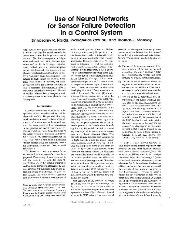(PDF) Use of neural networks for sensor failure detection in a control system