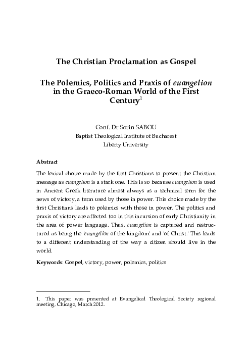 (PDF) The Christian Proclamation as Gospel. The Polemics, Politics and ...