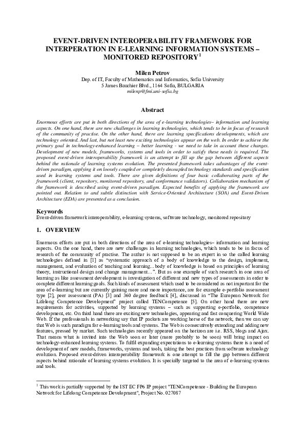 Pdf Event Driven Interoperability Framework For Interoperation In E Learning Information