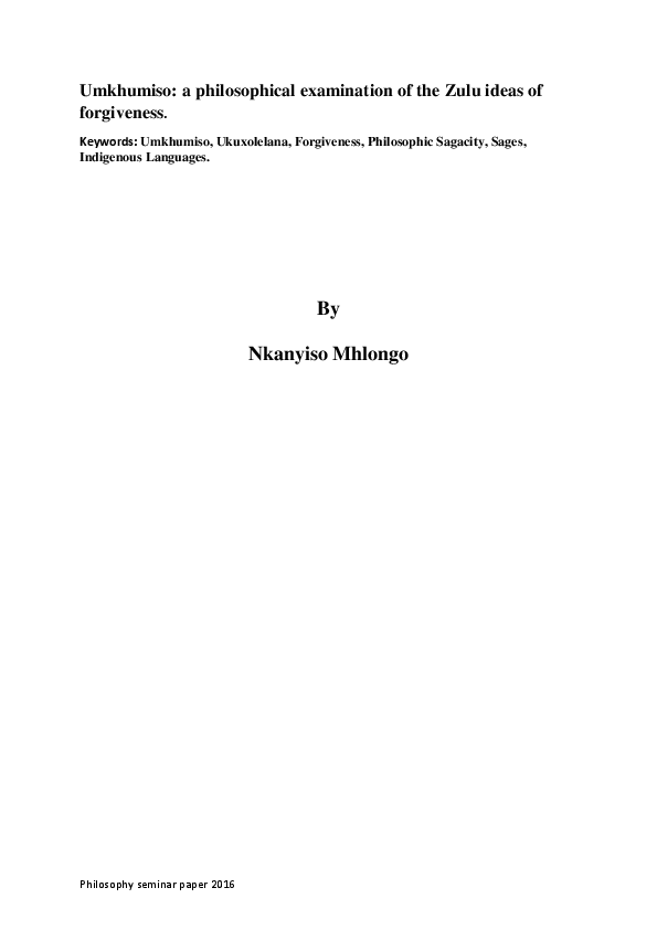 (PDF) Umkhumiso: a philosophical examination of the Zulu ideas of ...