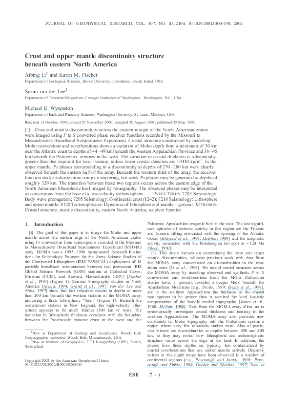 (PDF) Crust and upper mantle discontinuity structure beneath eastern ...