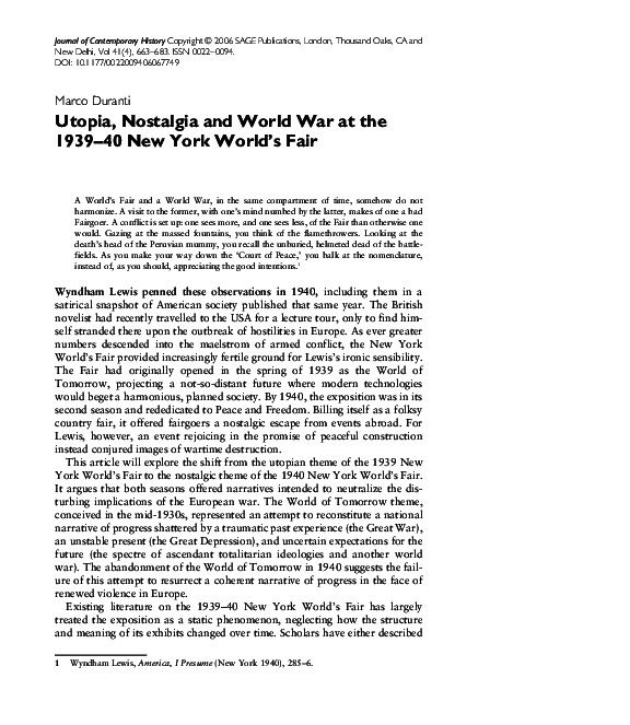 (PDF) Utopia, Nostalgia and World War at the 1939-40 New York World’s Fair