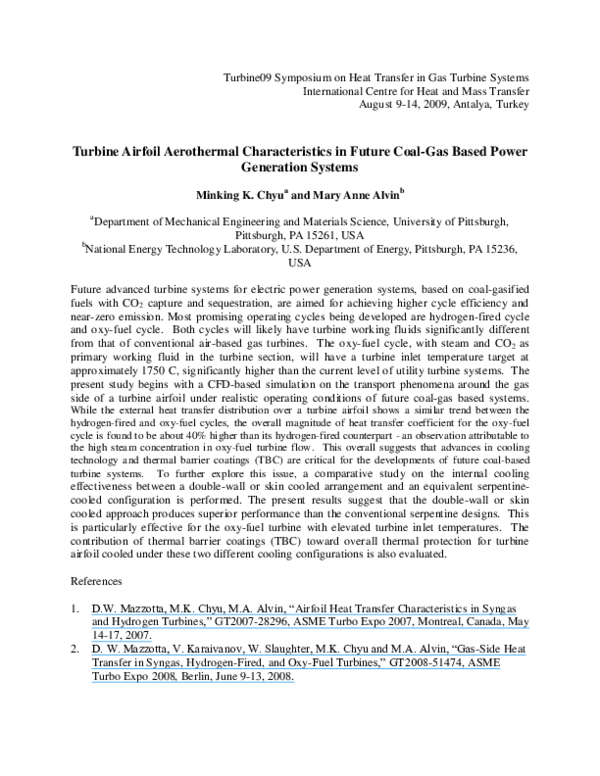(PDF) Turbine Airfoil Aerothermal Characteristics in Future Coal Gas ...