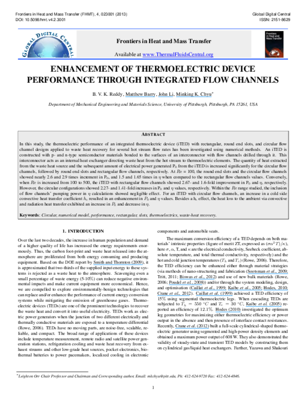 (PDF) Enhancement of Thermoelectric Device Performance Through ...