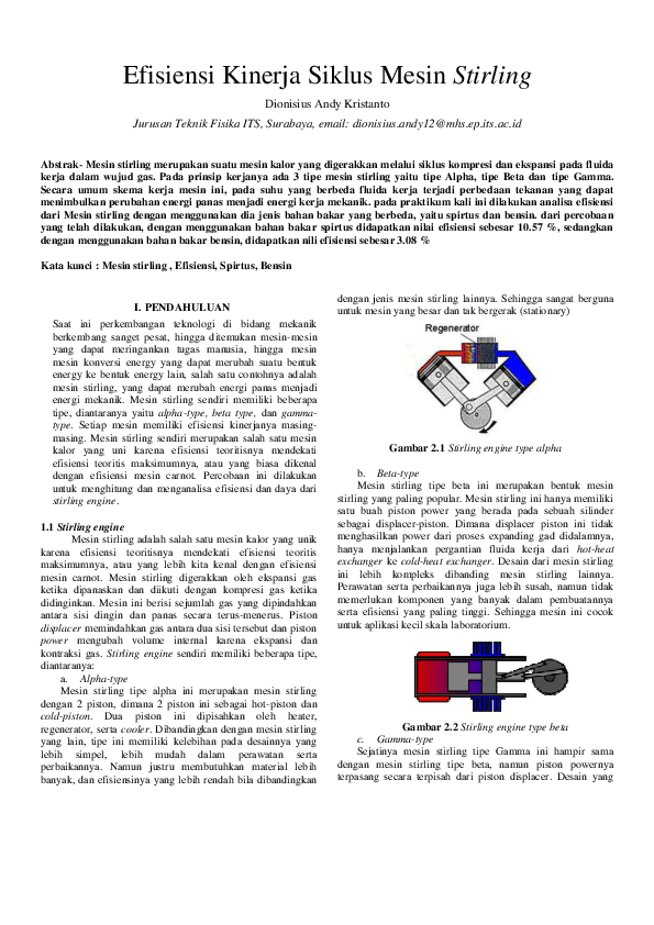 (PDF) Efisiensi Kinerja Siklus Mesin Stirling
