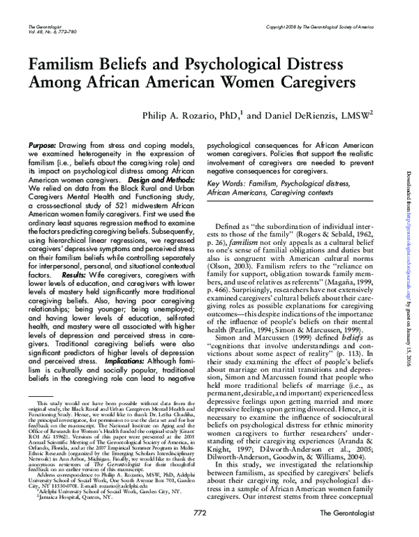 (PDF) Familism Beliefs and Psychological Distress Among African ...