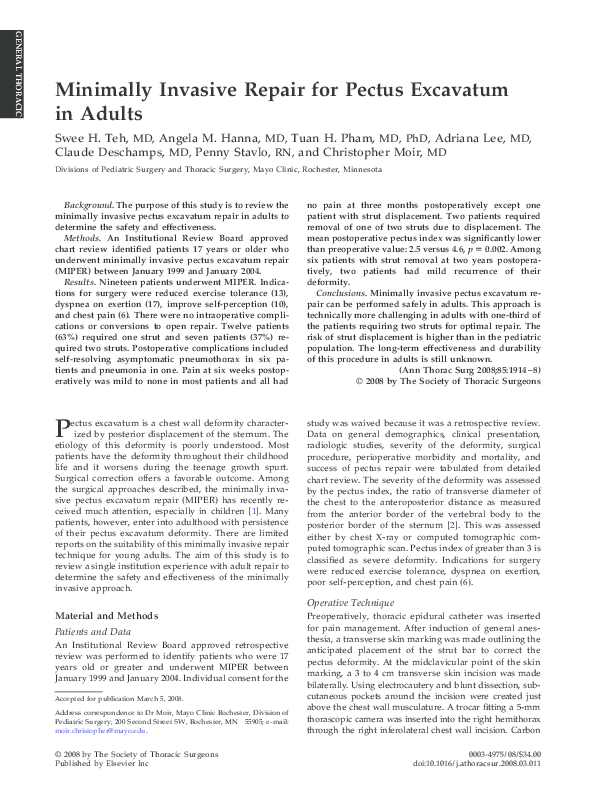 (PDF) Minimally Invasive Repair for Pectus Excavatum in Adults | Tuan ...