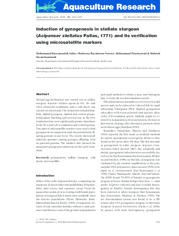 (PDF) Induction of gynogenesis in stellate sturgeon ( Acipenser ...