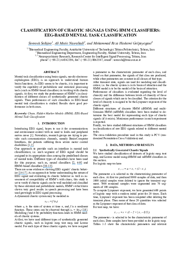 Pdf Classification Of Chaotic Signals Using Hmm Classifiers Eeg