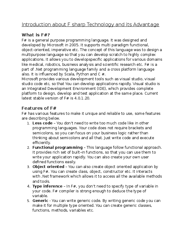 (DOC) Introduction to F sharp Technology and its Advantage | JavaTpoint