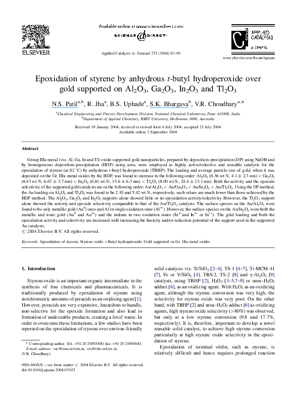 (PDF) Epoxidation of styrene by anhydrous t-butyl hydroperoxide over ...