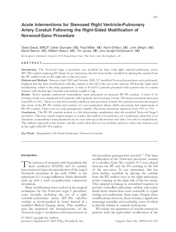 (PDF) Acute Interventions for Stenosed Right Ventricle-Pulmonary Artery ...