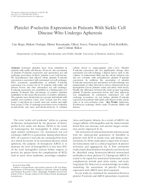 (PDF) Platelet P-selectin Expression in Patients With Sickle Cell ...