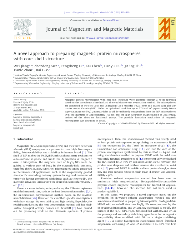 (PDF) A novel approach to preparing magnetic protein microspheres with ...