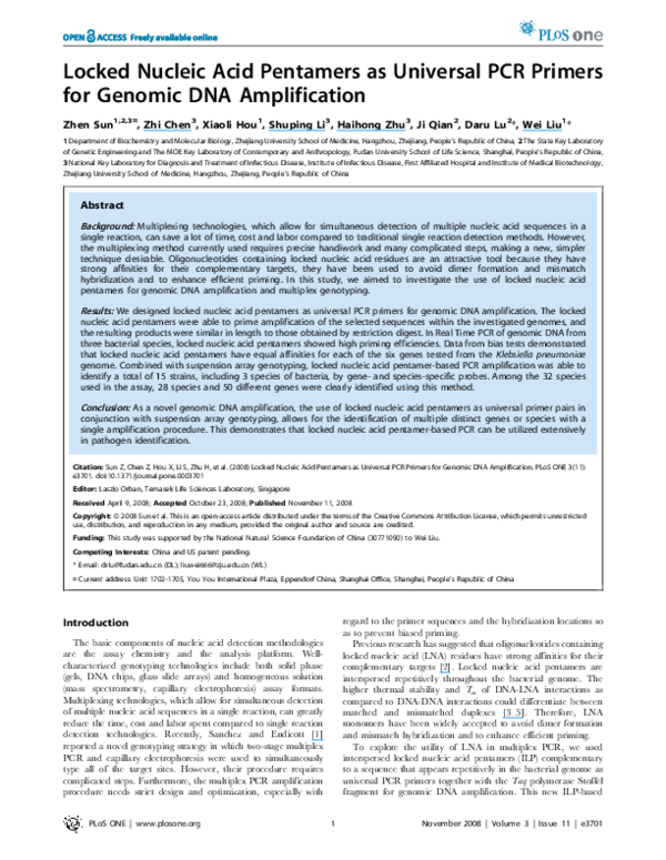 (PDF) Locked Nucleic Acid Pentamers as Universal PCR Primers for ...