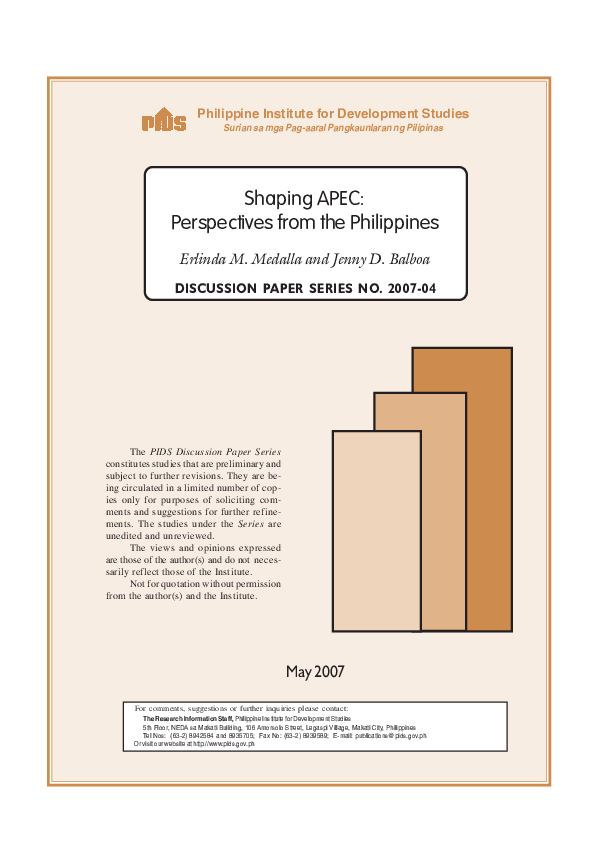 (PDF) Shaping APEC: Perspectives from the Philippines
