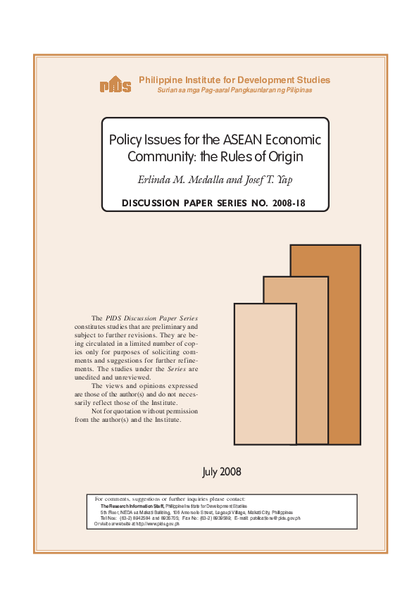 (PDF) Policy Issues for the ASEAN Economic Community: the Rules of Origin