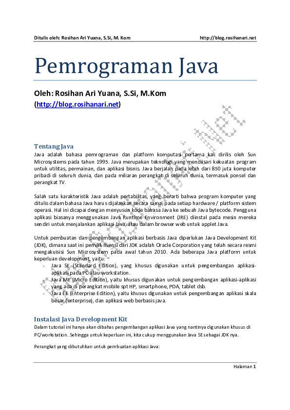 (PDF) Pemrograman Java