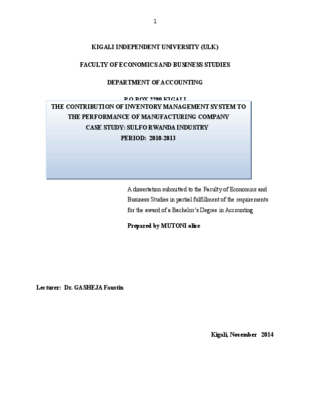 (DOC) THE CONTRIBUTION OF INVENTORY MANAGEMENT SYSTEM TO THE ...