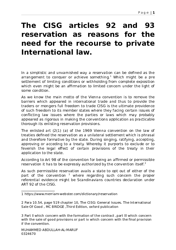 (DOC) The CISG articles 92 and 93 reservation as reasons for the need ...