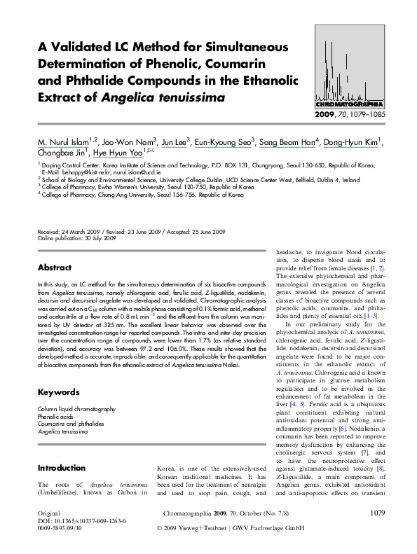 (PDF) A Validated LC Method for Simultaneous Determination of Phenolic, Coumarin and Phthalide ...