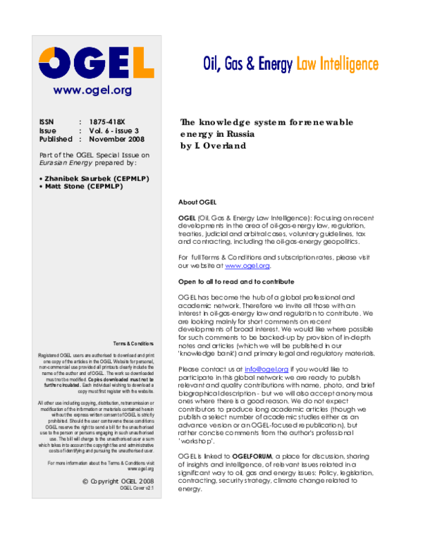 (PDF) The knowledge system for renewable energy in Russia | Indra ...